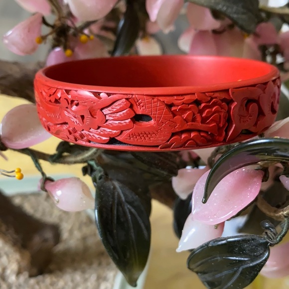 Antique | Jewelry | Antique Engraved Dragoon Cinnabar Bangle | Poshmark